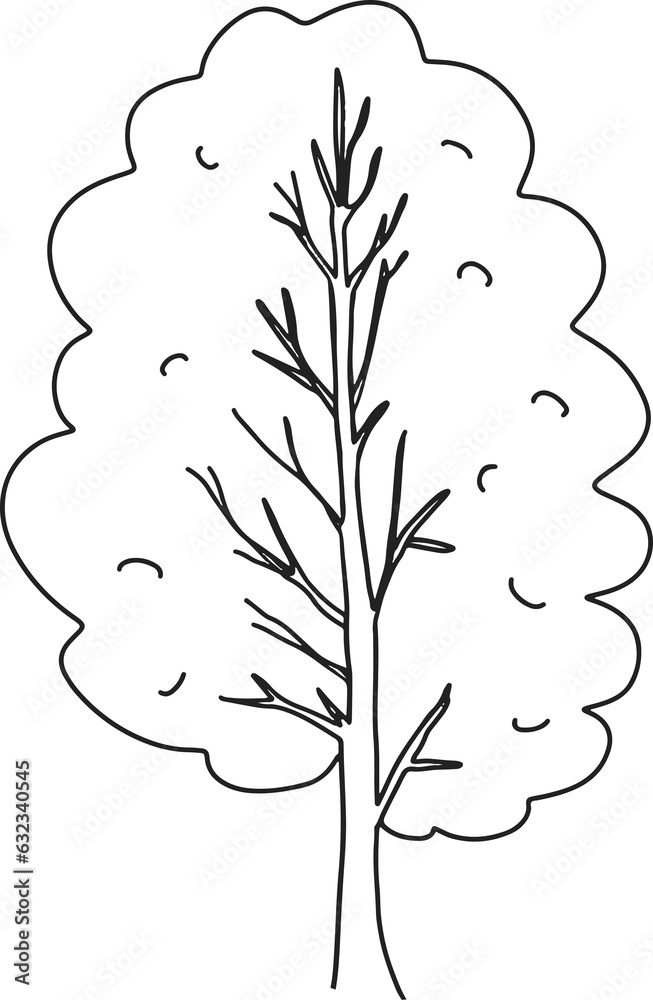 Doodle simple tree, Line art coloring page design element Stock ...