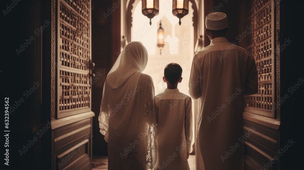 Ilustración de Stock Muslim family view mosque. muslim family eid ...
