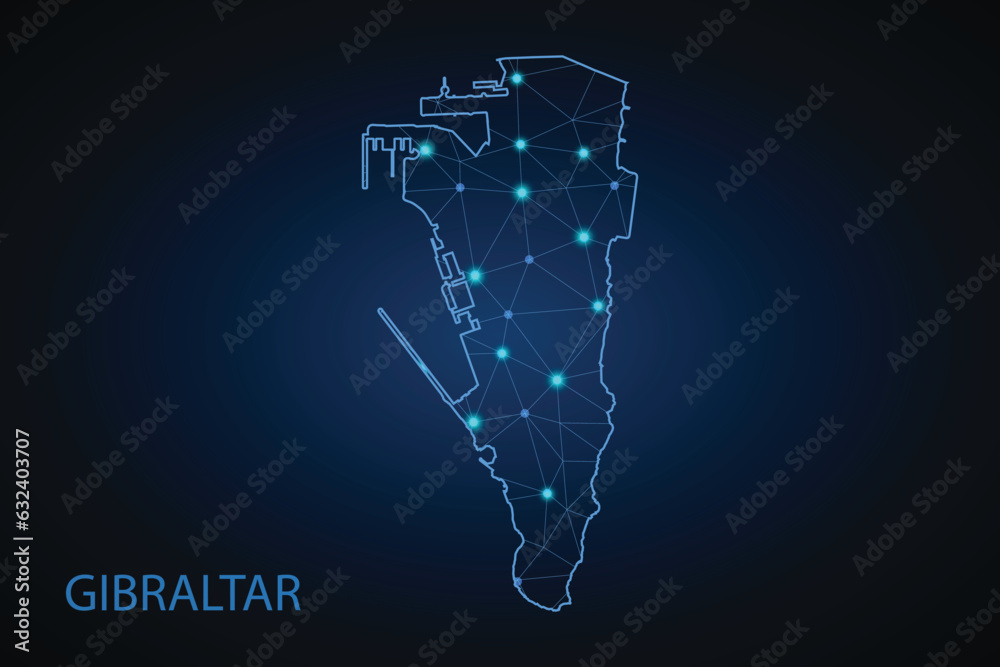 Map of Gibraltar. Wire frame 3D mesh polygonal network line, design ...