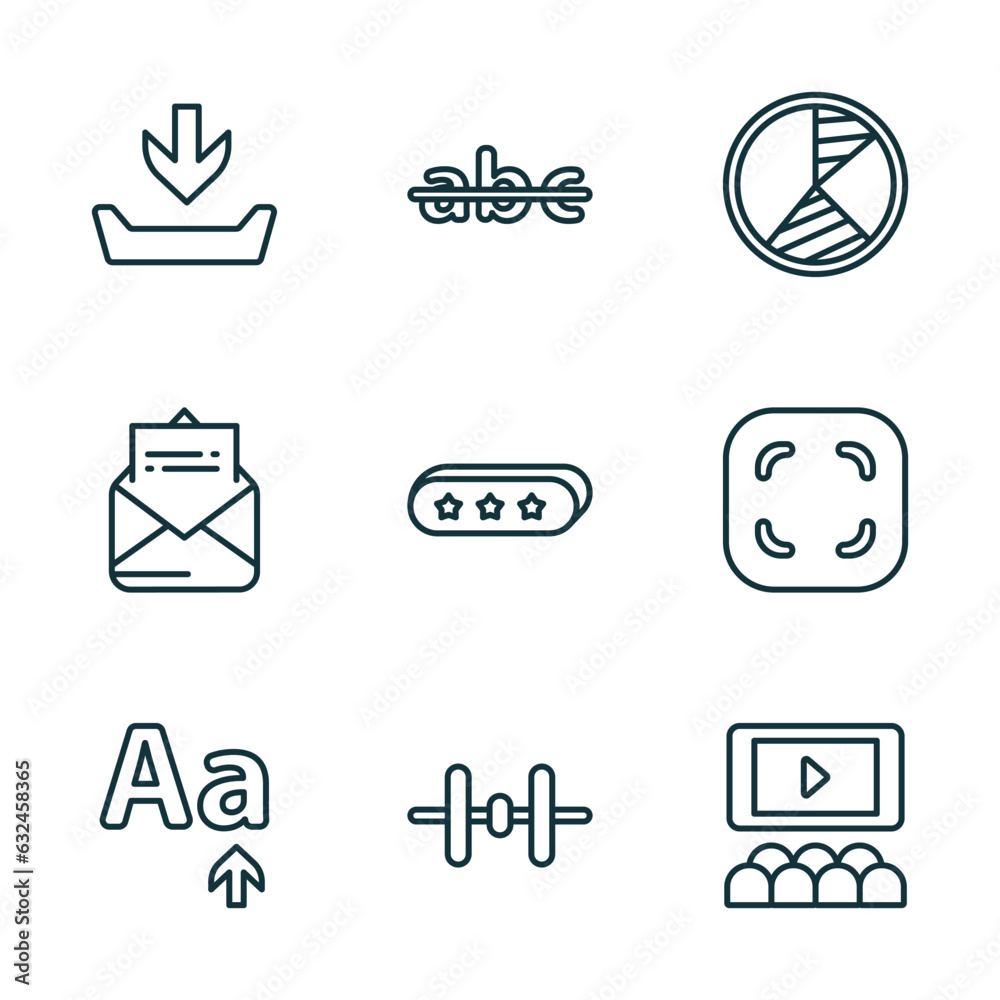 Vektor set of 9 linear icons from user interface concept. outline icons such as file inbox ...