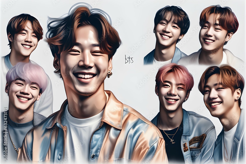 BTS smiling photo Generative AI Stock Illustration | Adobe Stock