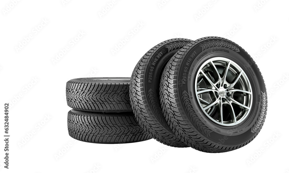winter tyres with modern rims on a white background. Stock Illustration ...