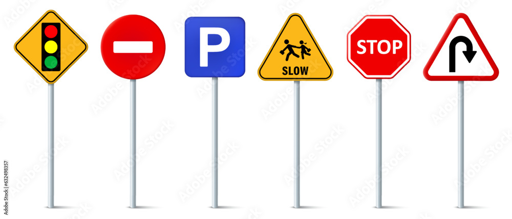 Set of road signs, Traffic signs. Signal ahead, No entry, Parking ...