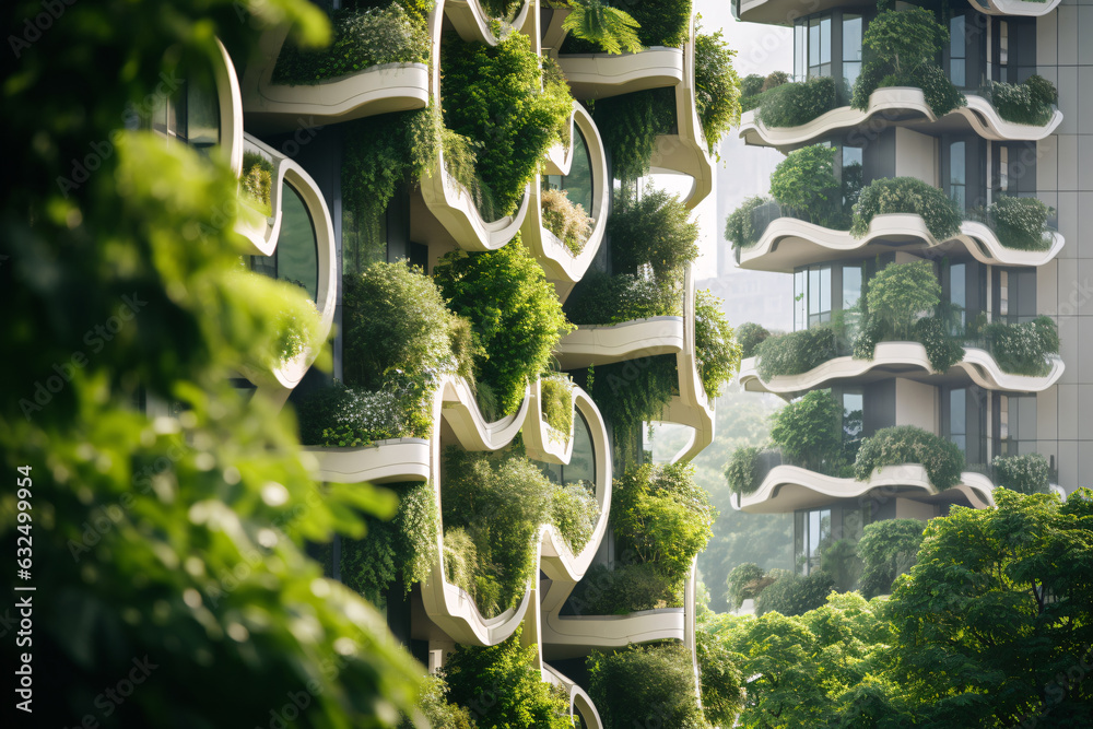 Sustainable green building in modern city. Green architecture. Eco ...