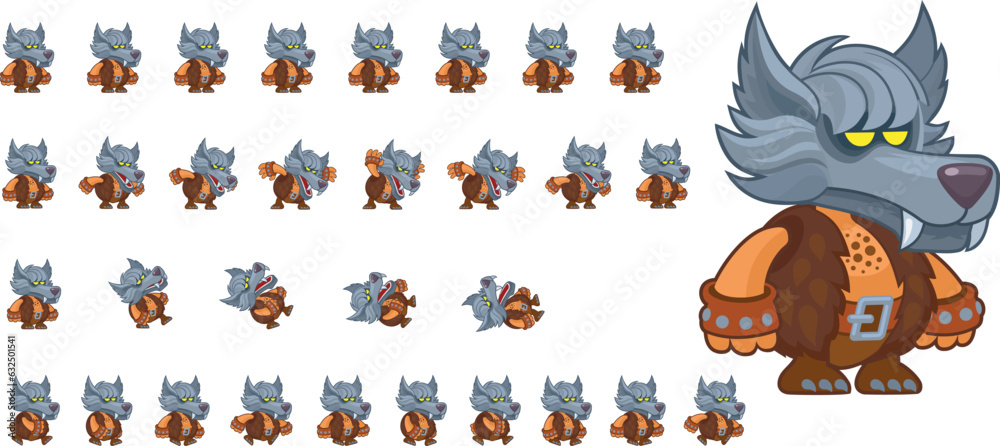 Werewolf character. Sprite prepared for animation. Animated cute game character for creating ...