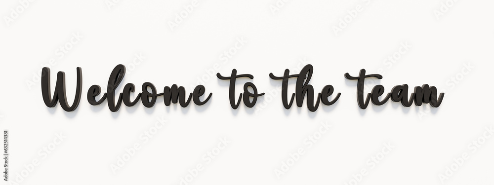 Welcome to the team. Handwritten black letters against white background ...