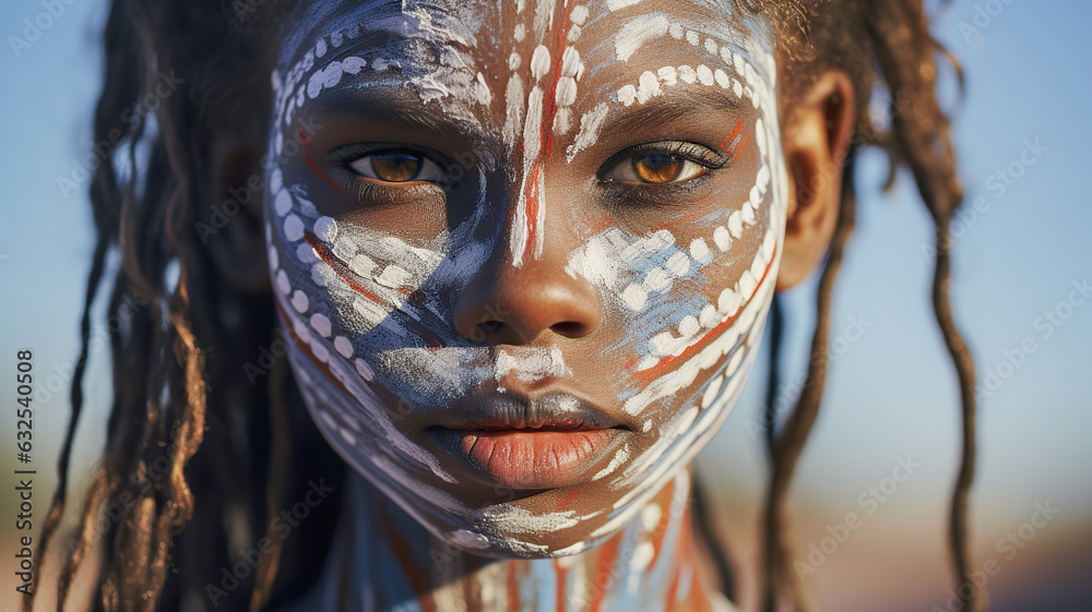 Portrait of young female from the Aboriginal culture in Australia ...