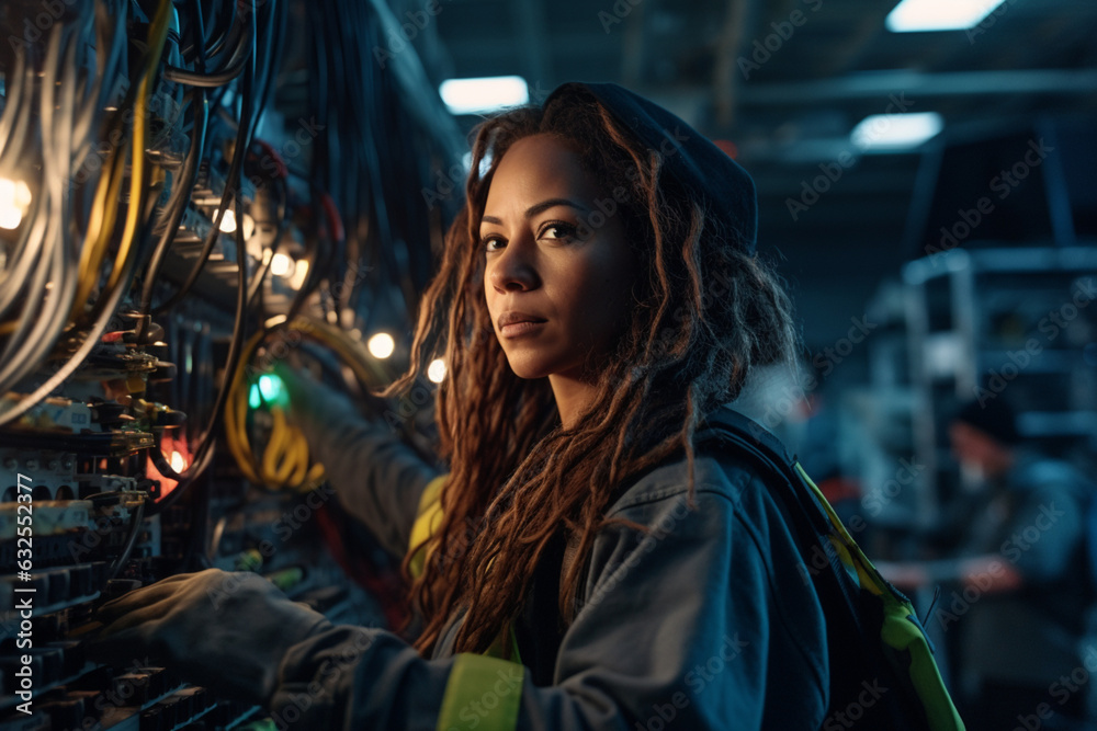 Portrait industry worker wearing a safety uniform control operating ...