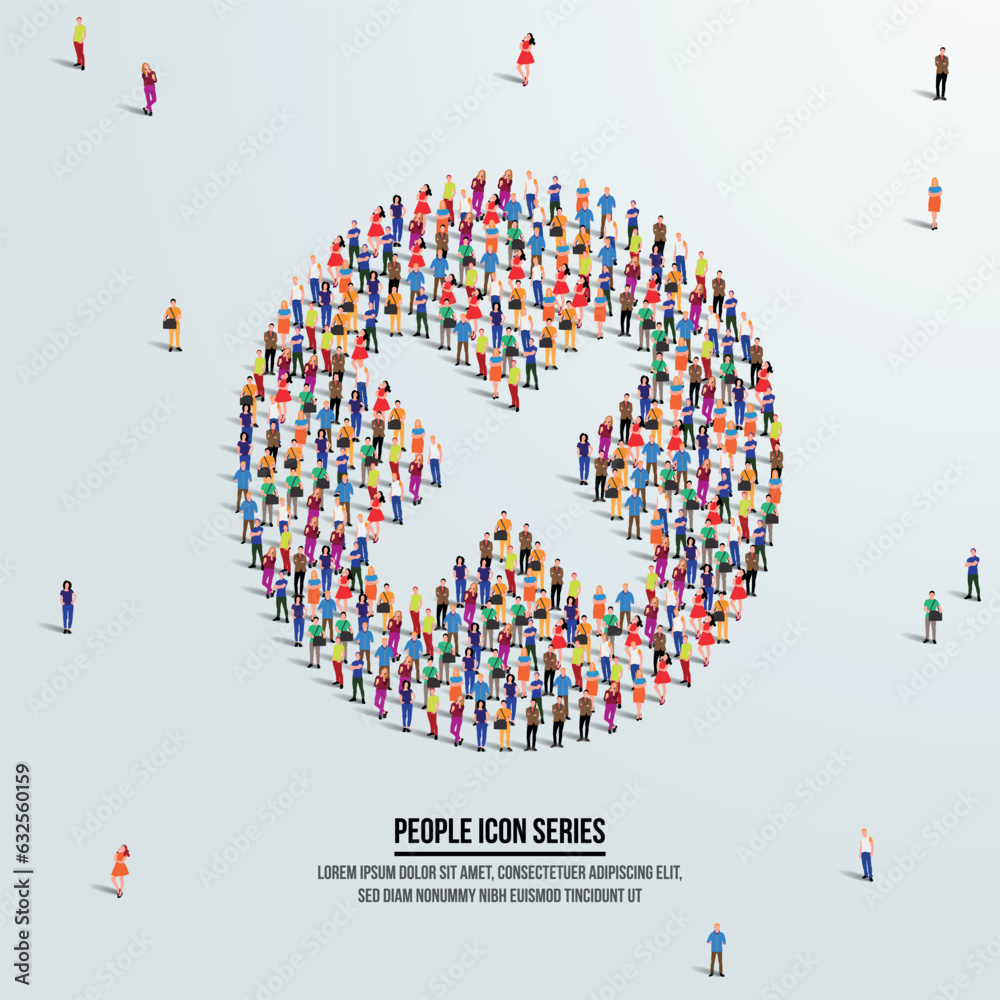 Cross mark icon or concept. large group of people form to create shape ...