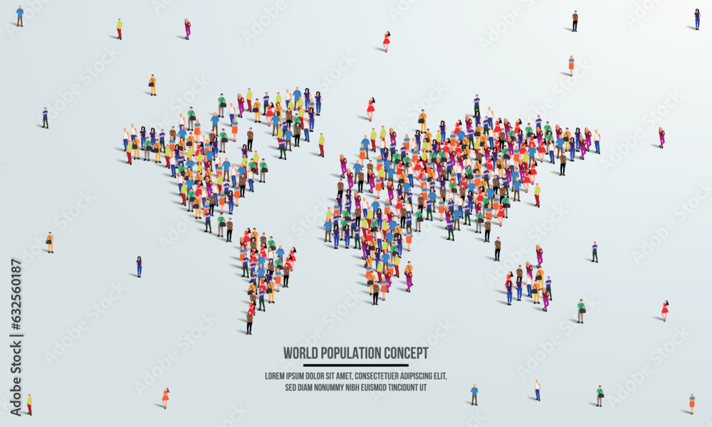 world map icon or World Population concept. large group of people form ...
