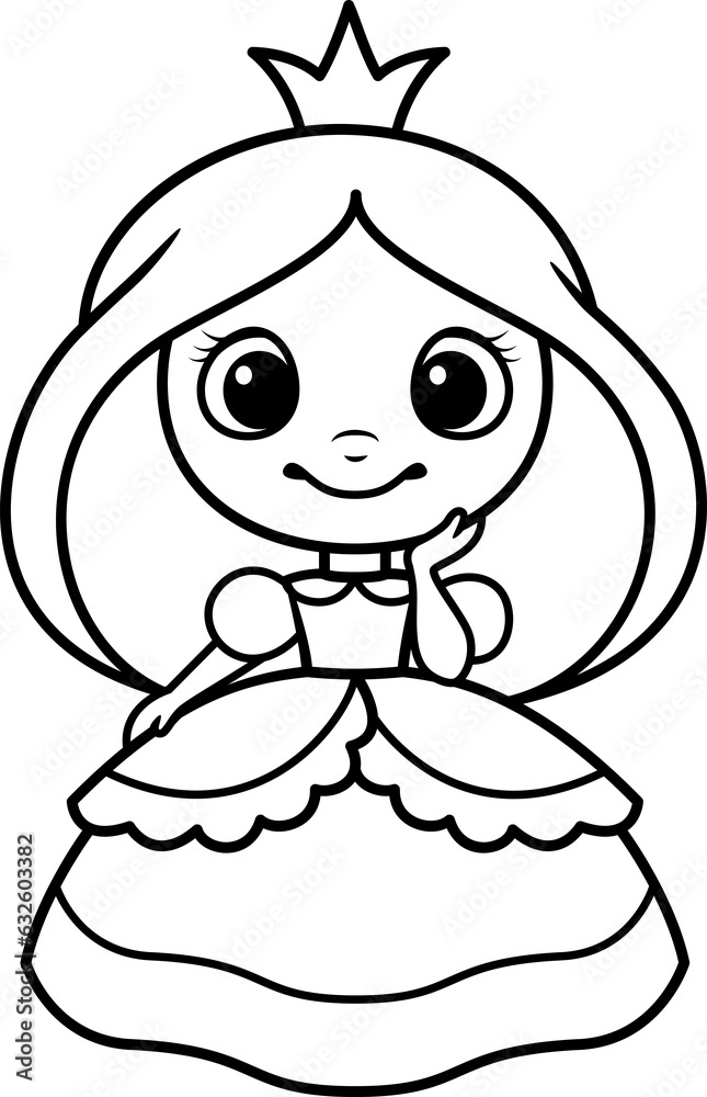 Cute Princess Coloring Page Cartoon Illustration Stock Illustration ...