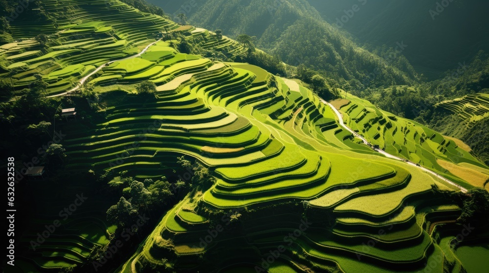 intricate rice terraces farmland built like stairs cascade down ...