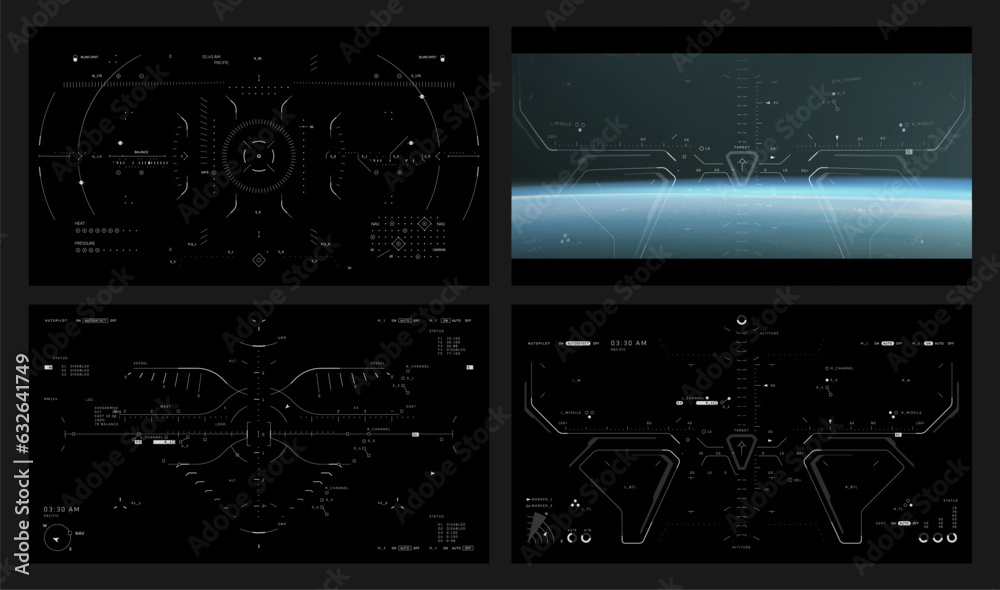 Sleek FUI design overlay for 16:9 resolution, collection of HUD, UI ...