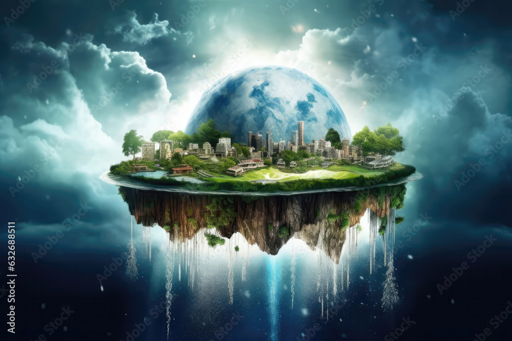 Artistic Representation Of The Water Cycle, Highlighting The ...