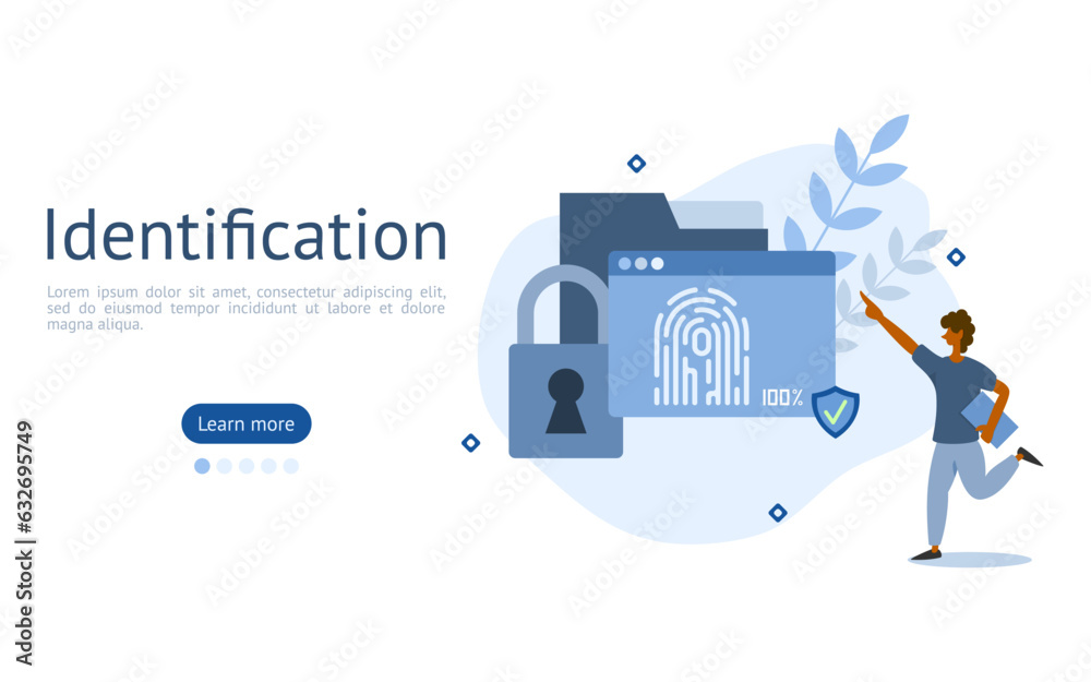 Identification illustration set. characters use fingerprints to verify ...