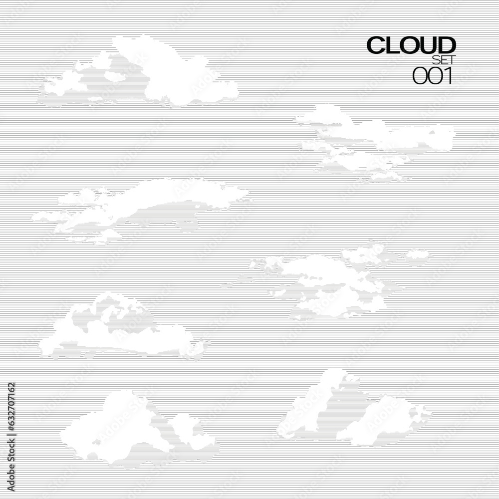 Minimal style cad cloud line drawing in sky, Side view, set of graphics ...