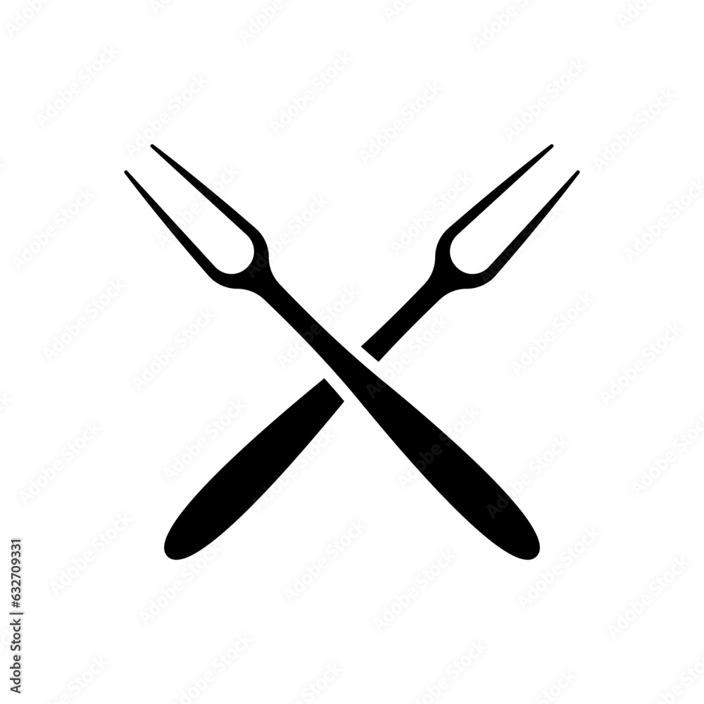 Crossed grill forks icon. Black silhouette. Front side view. Vector ...