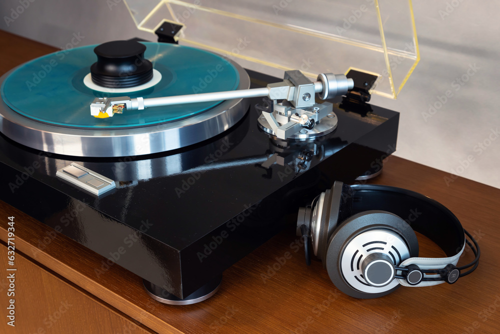 Vintage Stereo Turntable Record Player With Blue Colored Disk ...