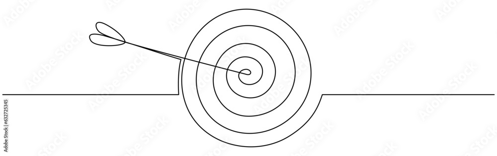 Target with arrow continuous one line drawing. Success concept. Vector ...