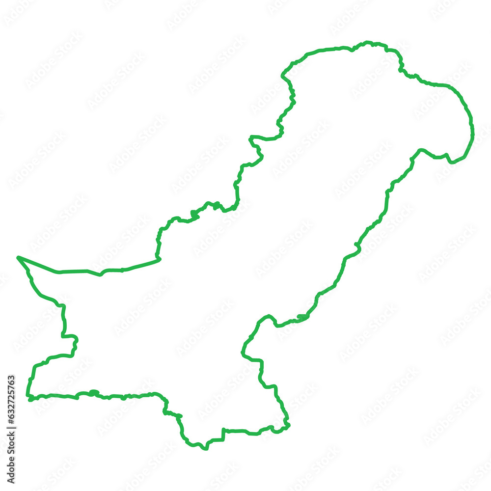 Pakistan Map Green Stroke Outline Version In PNG Stock Illustration ...