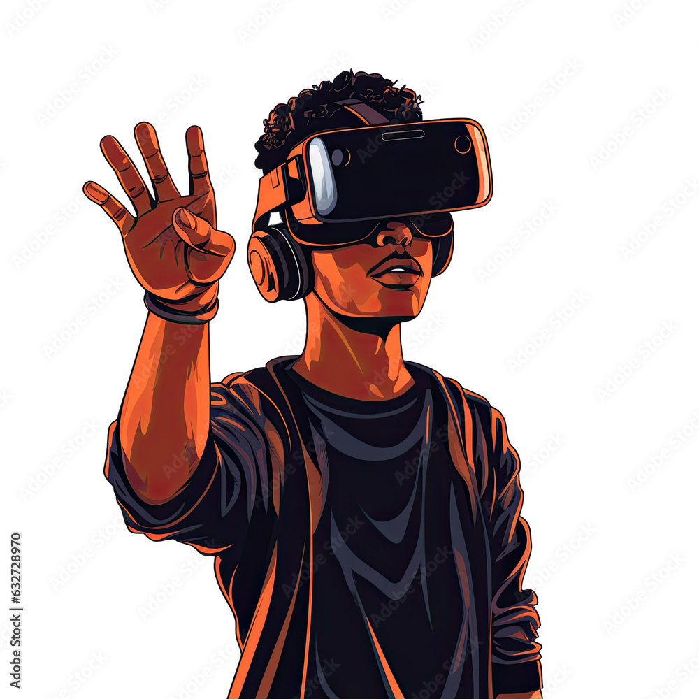Virtual reality experience with VR headset on transparent background ...