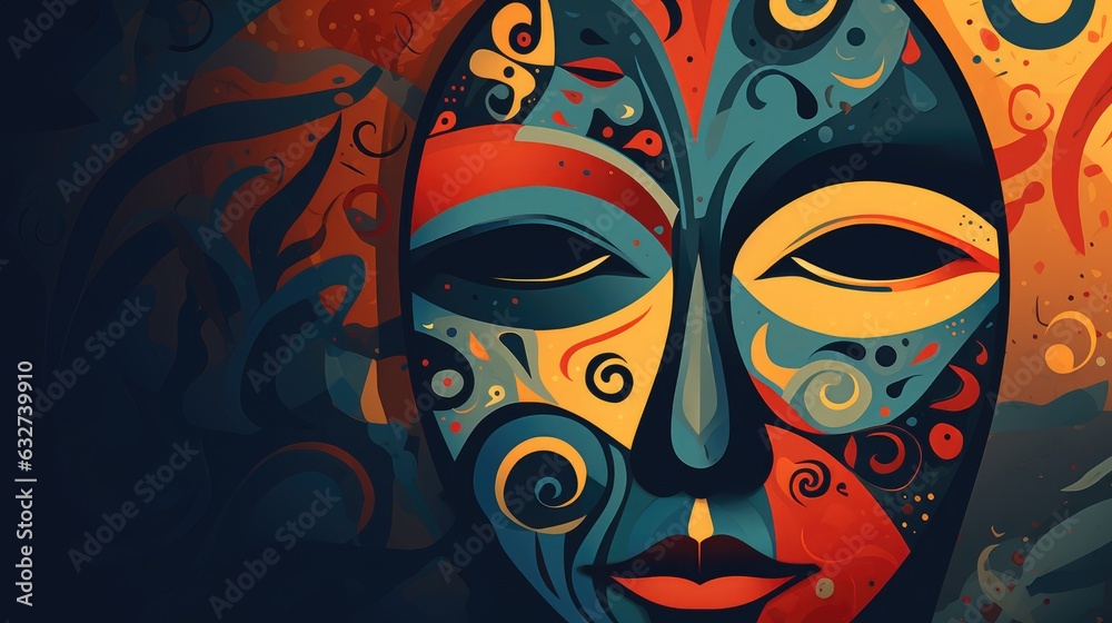 Graphic illustration with a painted mask that conveys the symbolism of ...