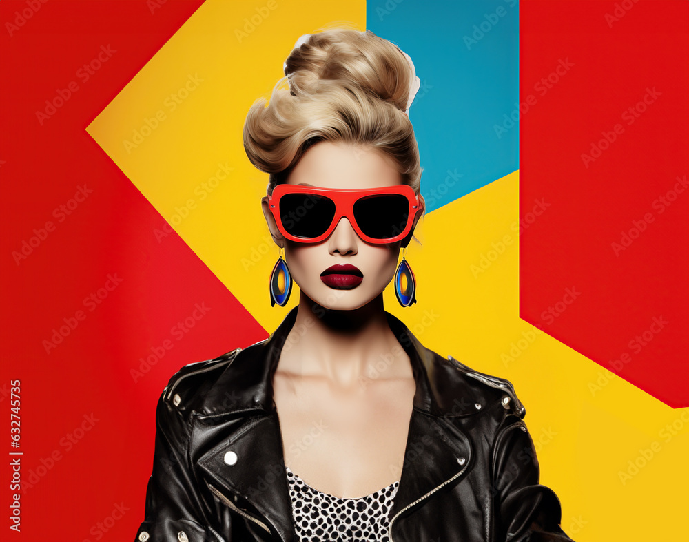 Pop collage Illustration of a beautiful female fashion model with ...