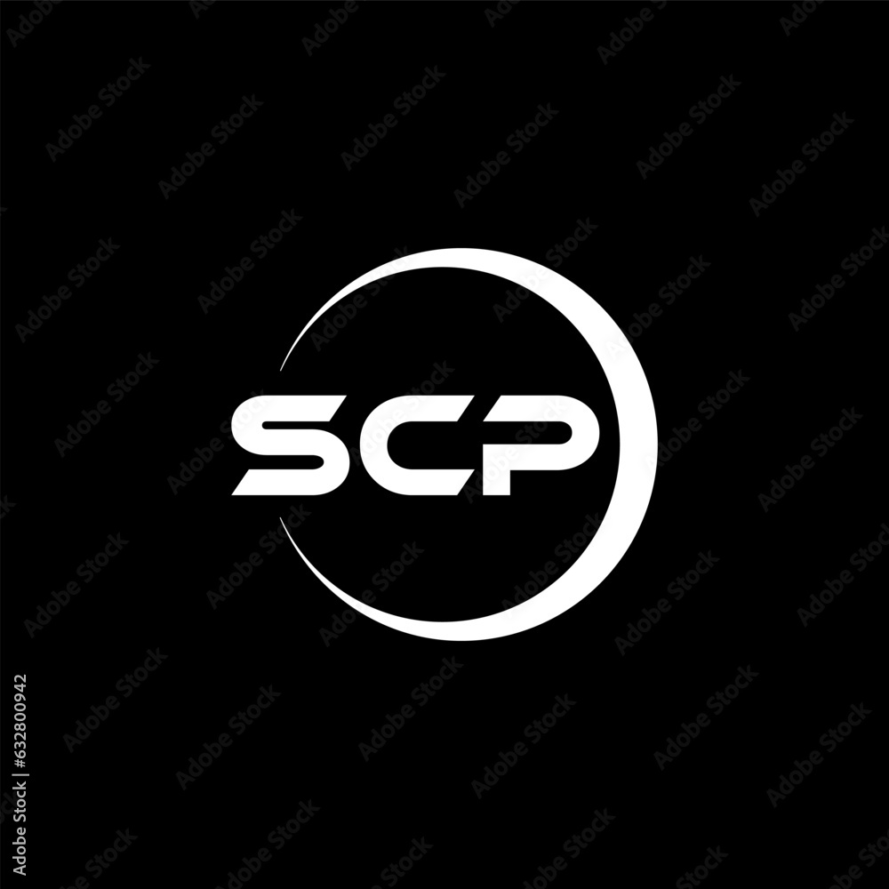 SCP letter logo design with black background in illustrator, cube logo ...