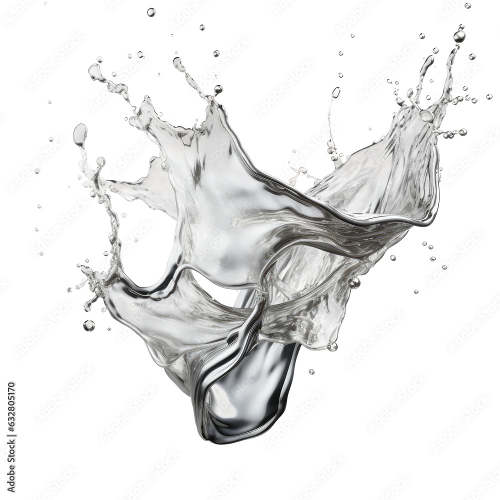 melting platinum clear water splash frozen in an abstract futuristic 3d ...
