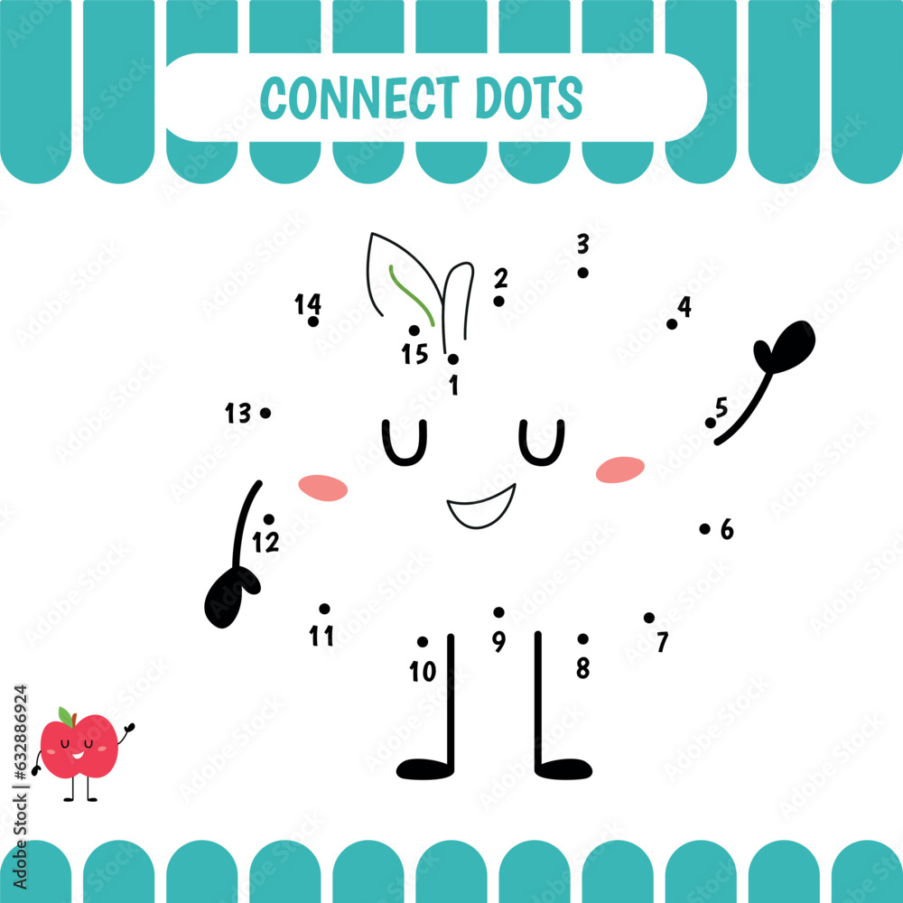 Dot to dot game for kids. Join and color apple. Activity worksheet for ...