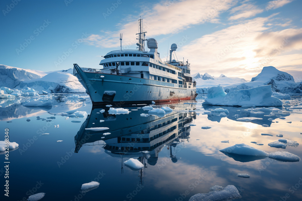 Antarctic region on an expedition ship, witnessing vast icebergs ...