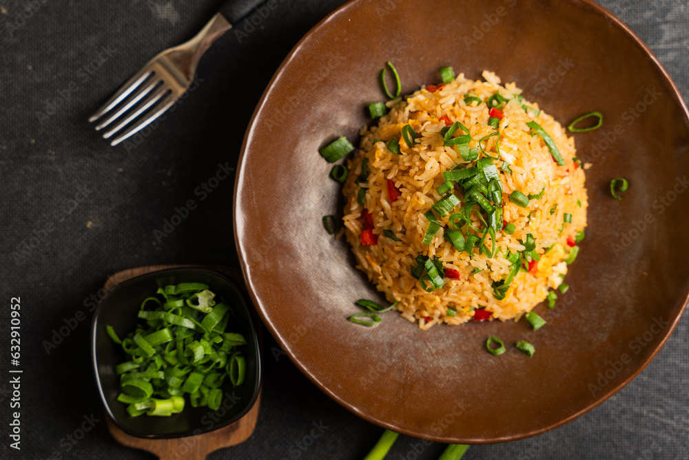 Typical traditional dish called Arroz chaufa, which is a fusion between ...