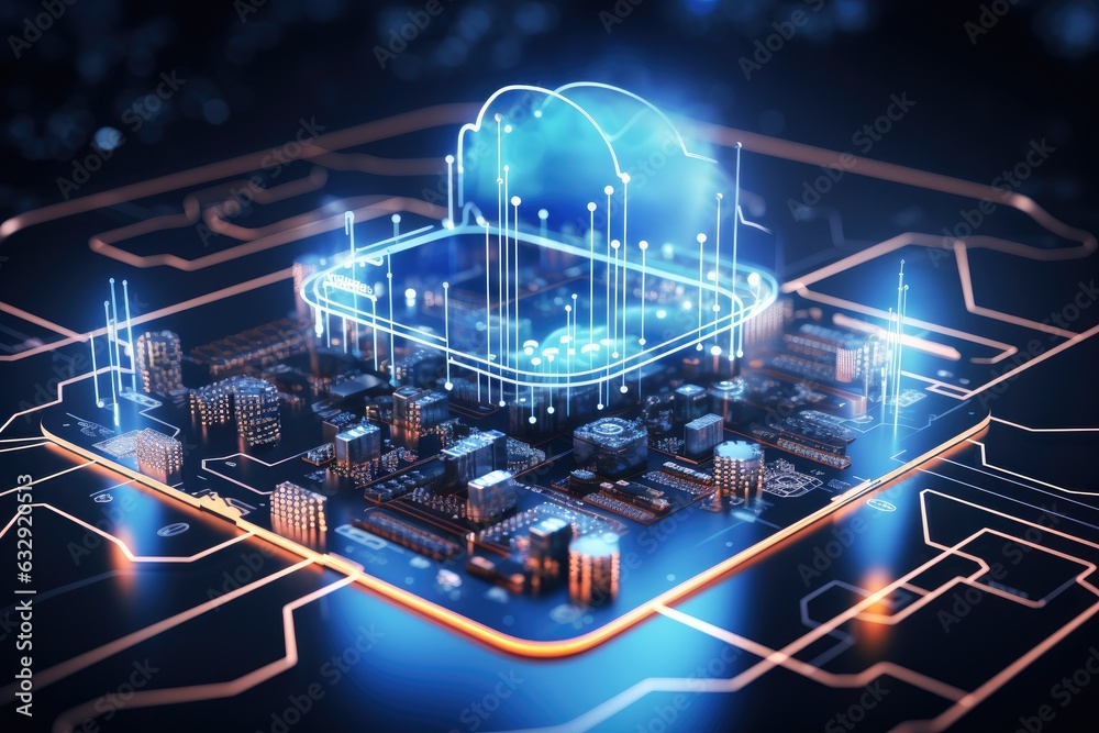 Cloud computing transfer big data on internet. futuristic digital technology .Generative AI ...