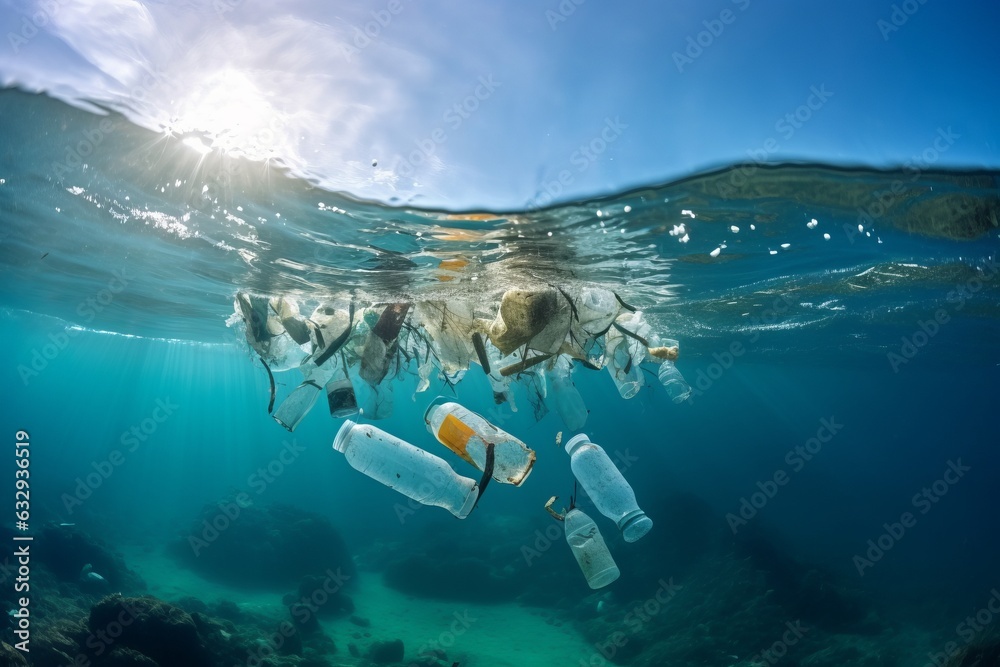 Plastic waste and bottles garbage undersea or in the ocean Stock Photo ...