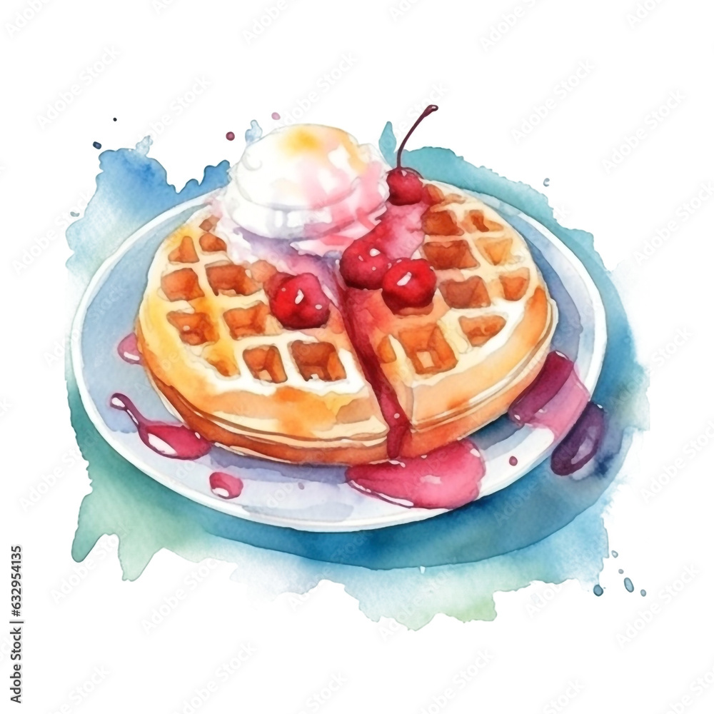 Ilustración de Stock Breakfast Clipart Watercolor Food Clipart Waffles ...