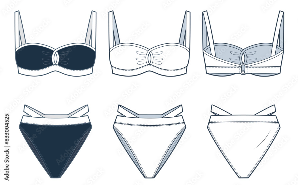 เวกเตอร์ Stock Bikini fashion flat technical drawing template. Swimsuit ...