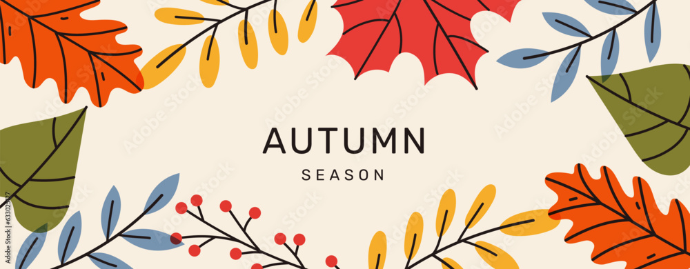 Autumn seasonal banner with frame border bright beautiful leaves with ...