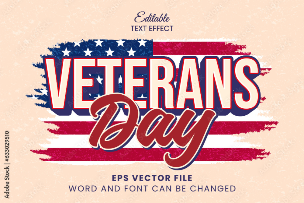 Veterans day editable vector text effect. America flag text effect ...