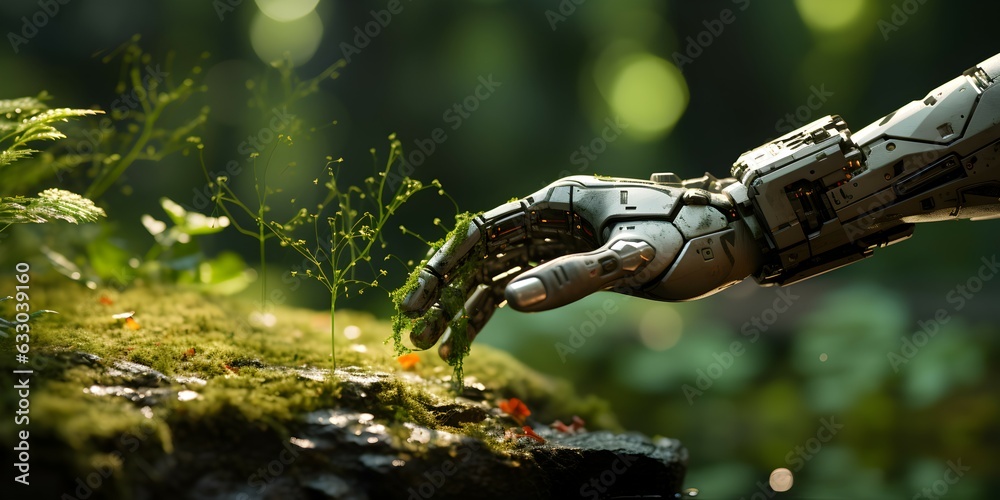 robotic hands on green nature background Stock Illustration | Adobe Stock