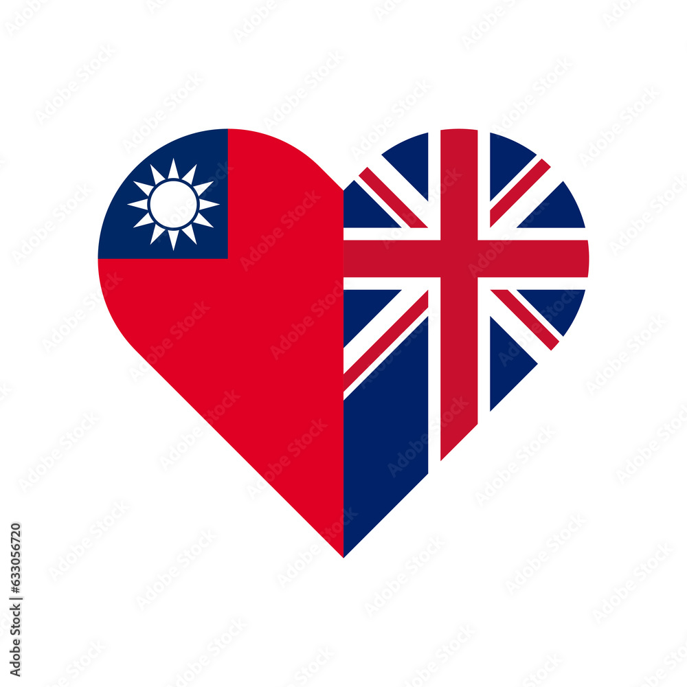 unity concept. heart shape icon of taiwan and united kingdom flags ...