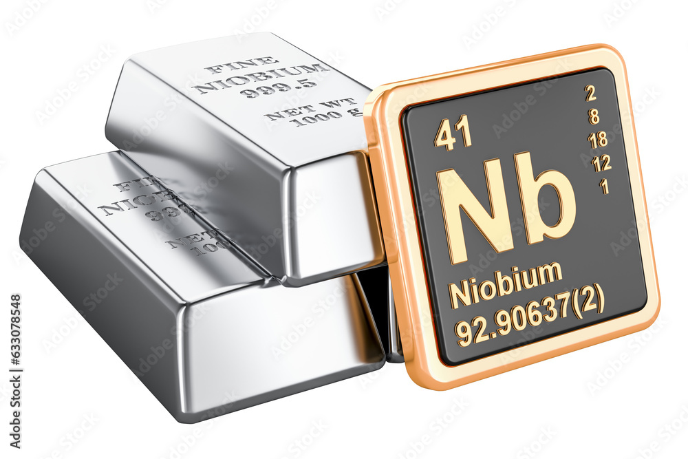 Niobium ingots with chemical element icon Niobium Nb, 3D rendering ...