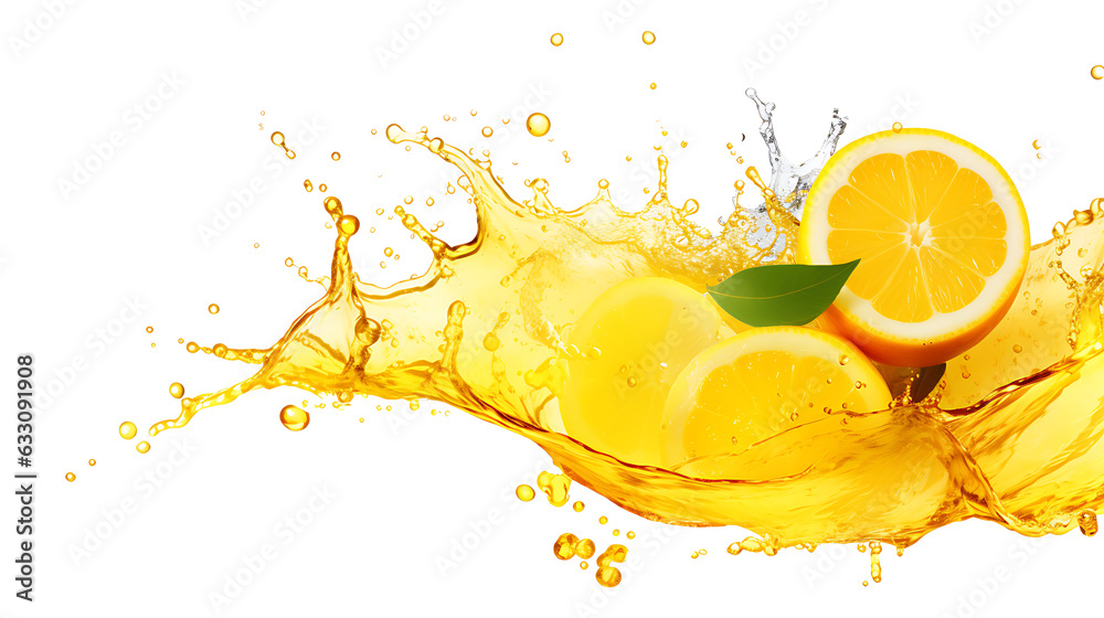 Stock-Illustration „Fresh lemon with juice splash on transparent ...
