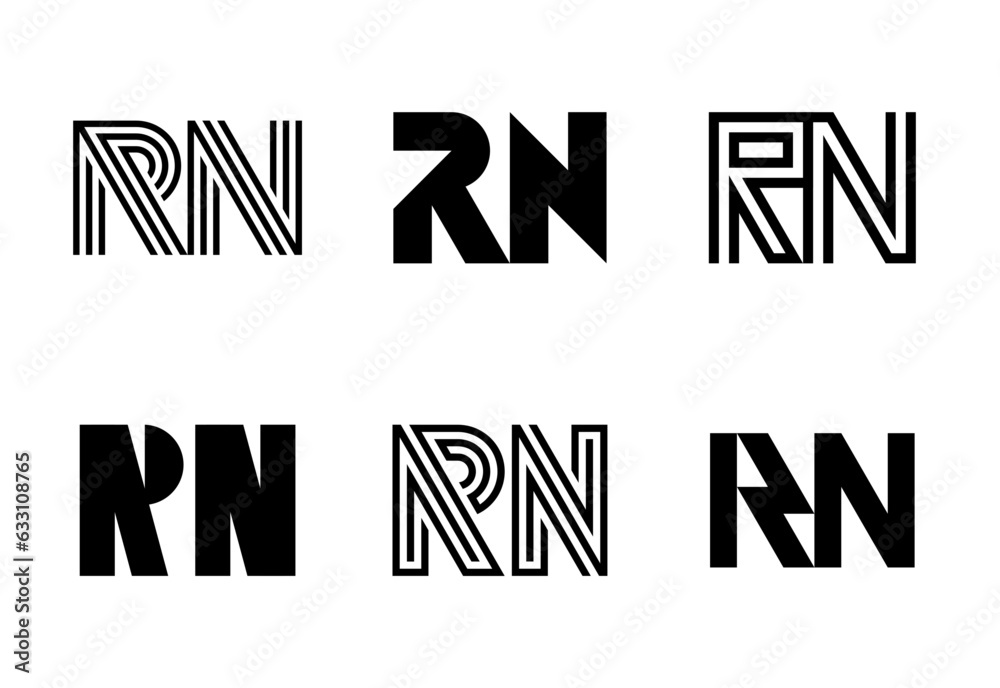 Set of letter RN logos. Abstract logos collection with letters ...