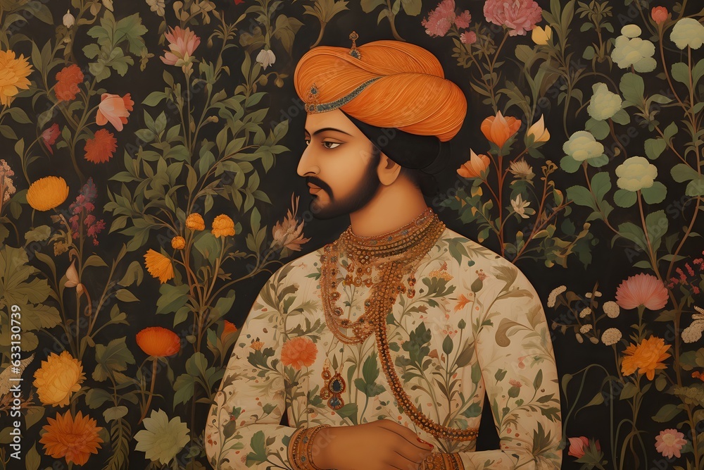 Traditional Indian Illustration of a Hindu King: Depicting an Indian ...