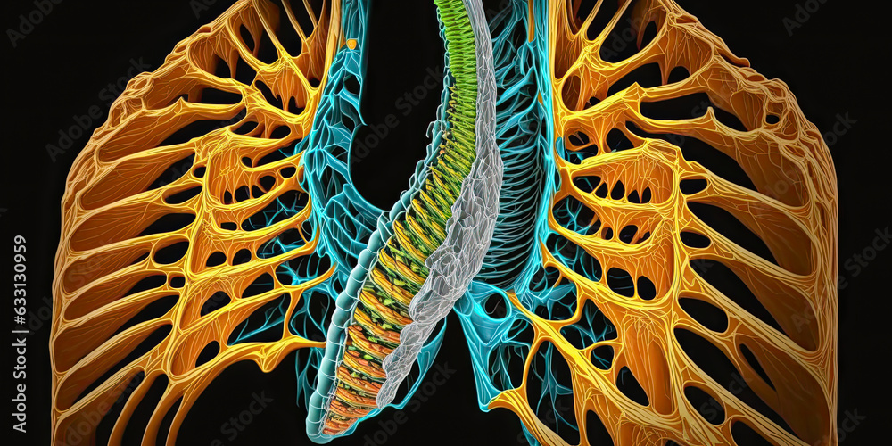 A close-up of the trachea, or windpipe, which is the tube that carries ...