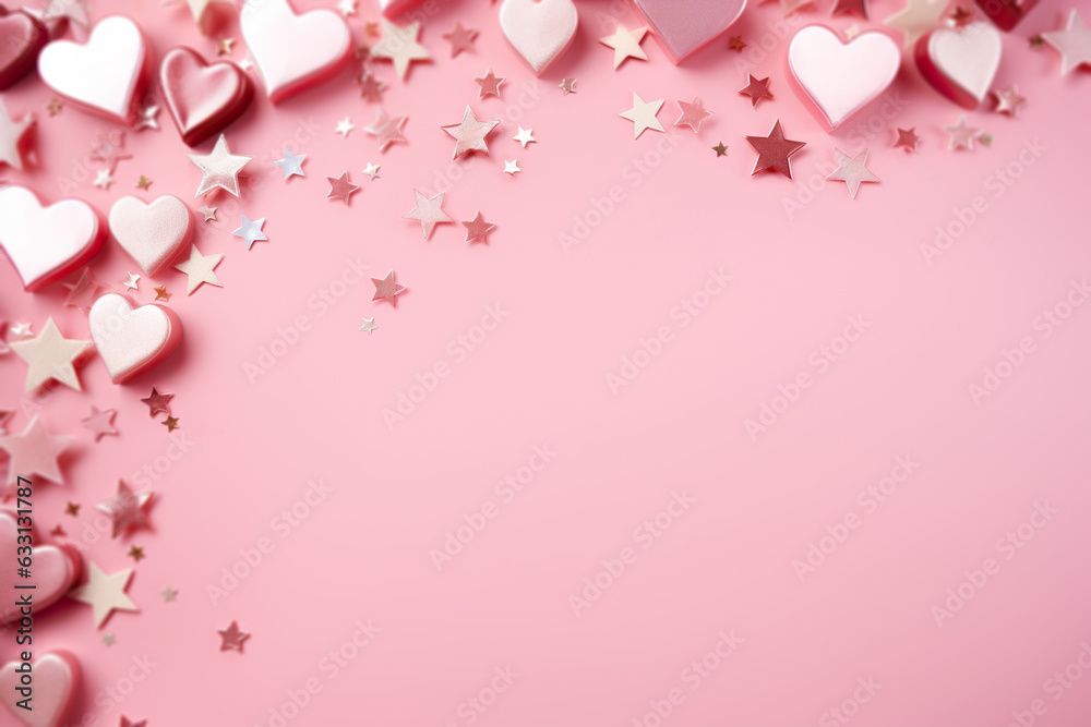 Pink background with hearts, stars and copy space. It's a girl backdrop ...