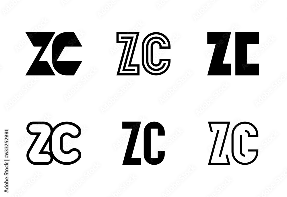 Set of letter ZC logos. Abstract logos collection with letters ...