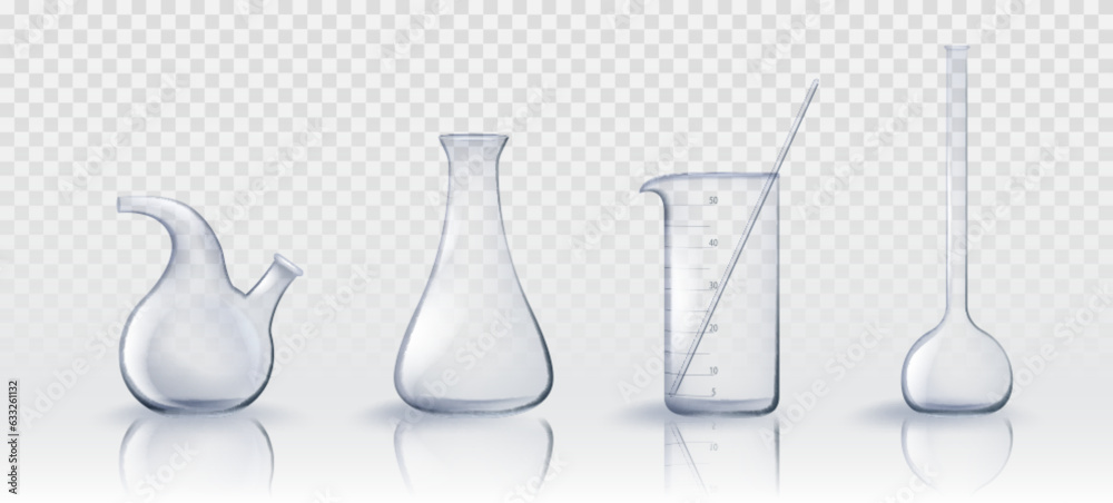 3d chemistry laboratory test glass beaker realistic vector. Lab clear ...