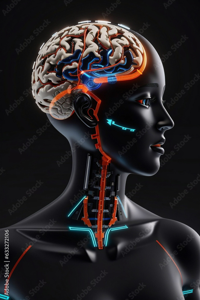 3d rendered anatomy illustration of a human body shape with brain ...