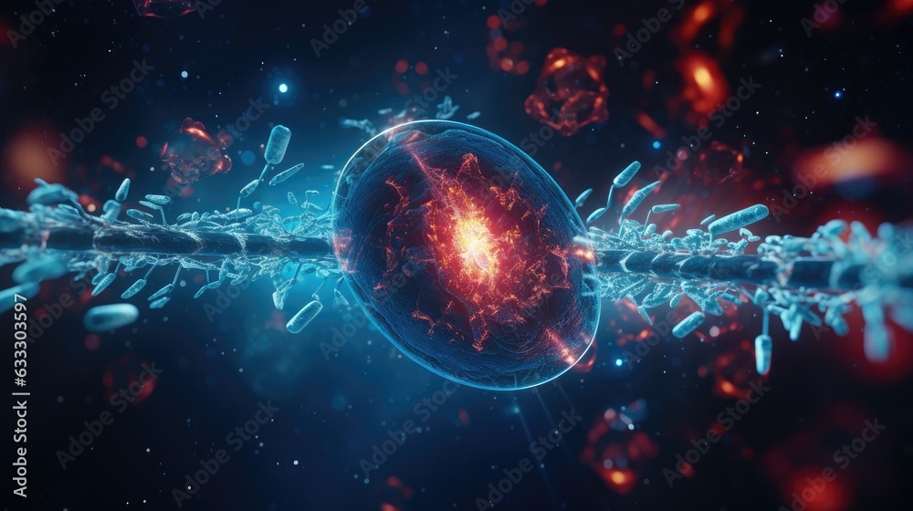 Bioengineered organism under a microscope with an AI-generated overlay ...